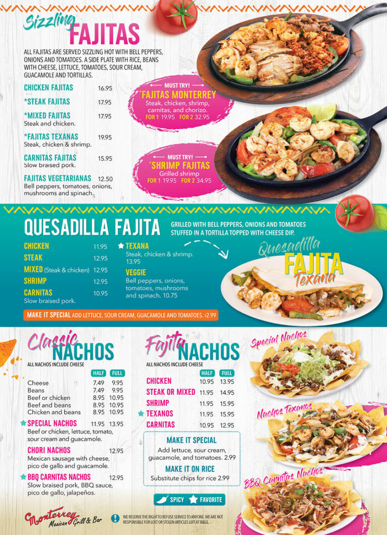 Menu – Monterrey Mexican Grill & Bar – Douglasville