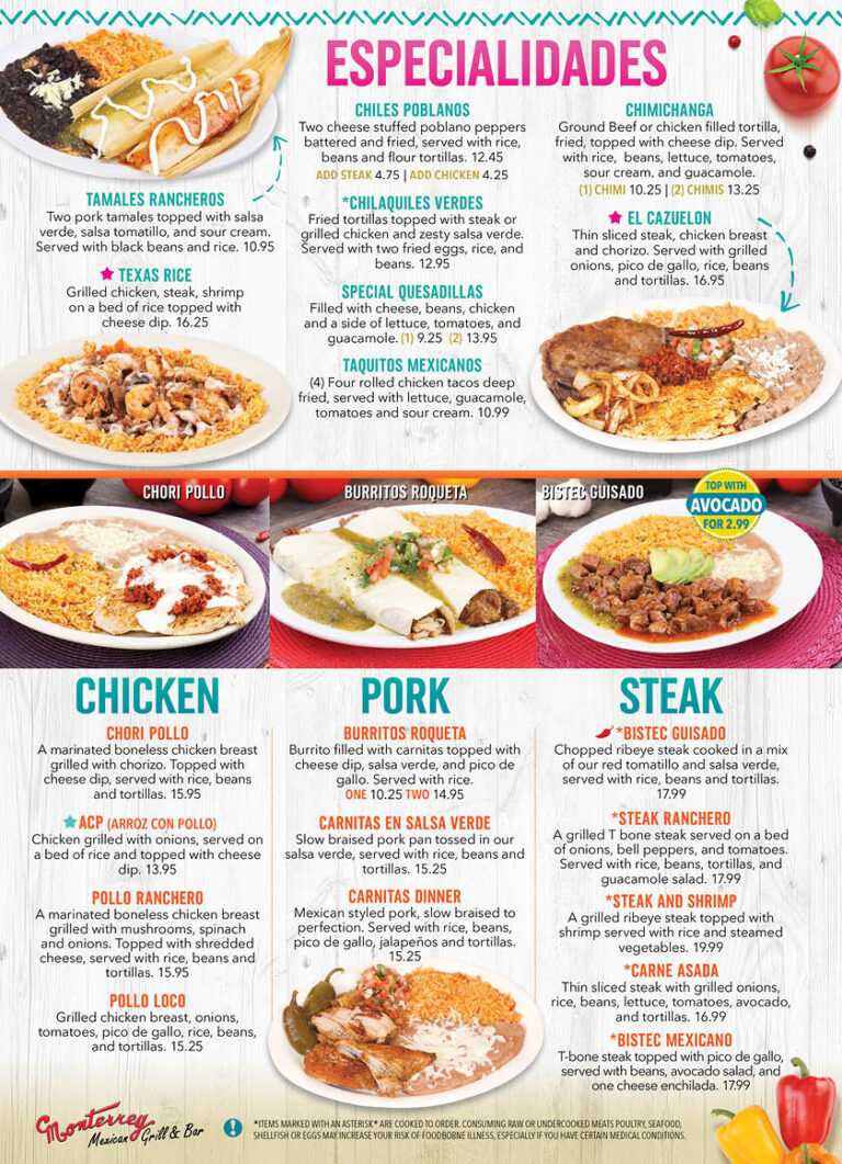 Menu – Monterrey Mexican Grill & Bar – Douglasville